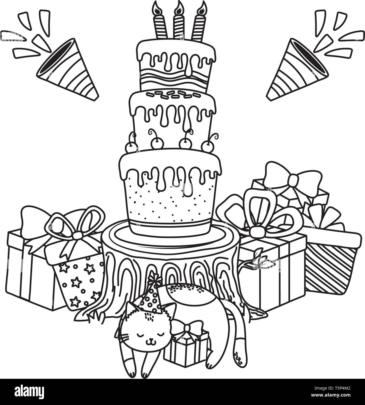 cute pet little animal kitty cat birthday party concept cartoon vector ...