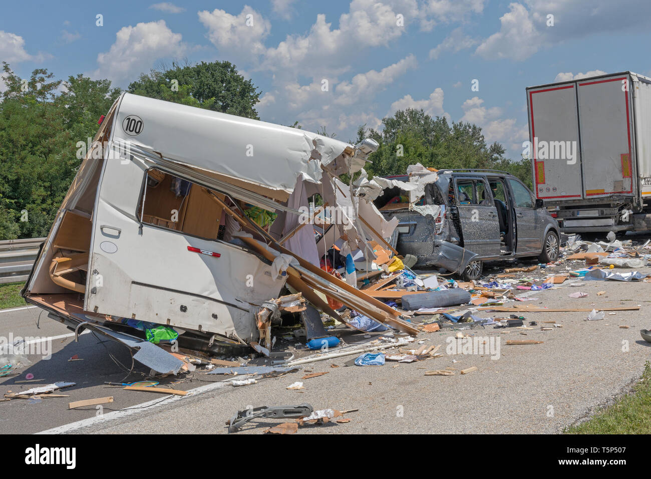 Camper Trailer and Van Traffic Accident at Highway Stock Photo - Alamy