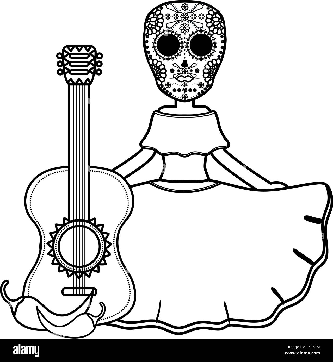 traditional katrina with guitar and chilli peper character vector ...