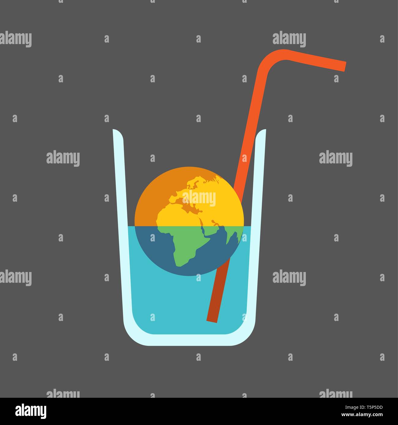 Half Dead Planet Earth in Half Empty Glass of Water with Straw. Global ...