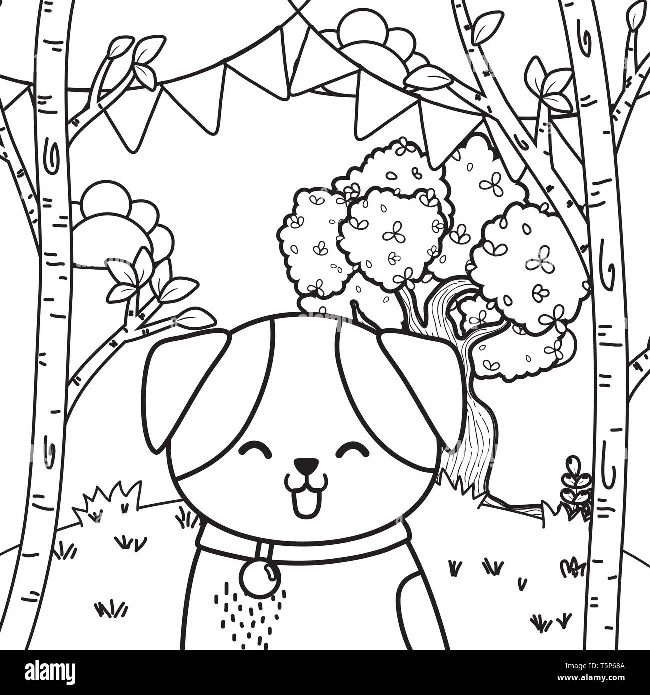 cute pet little animal dog outdoor scene cartoon vector illustration ...