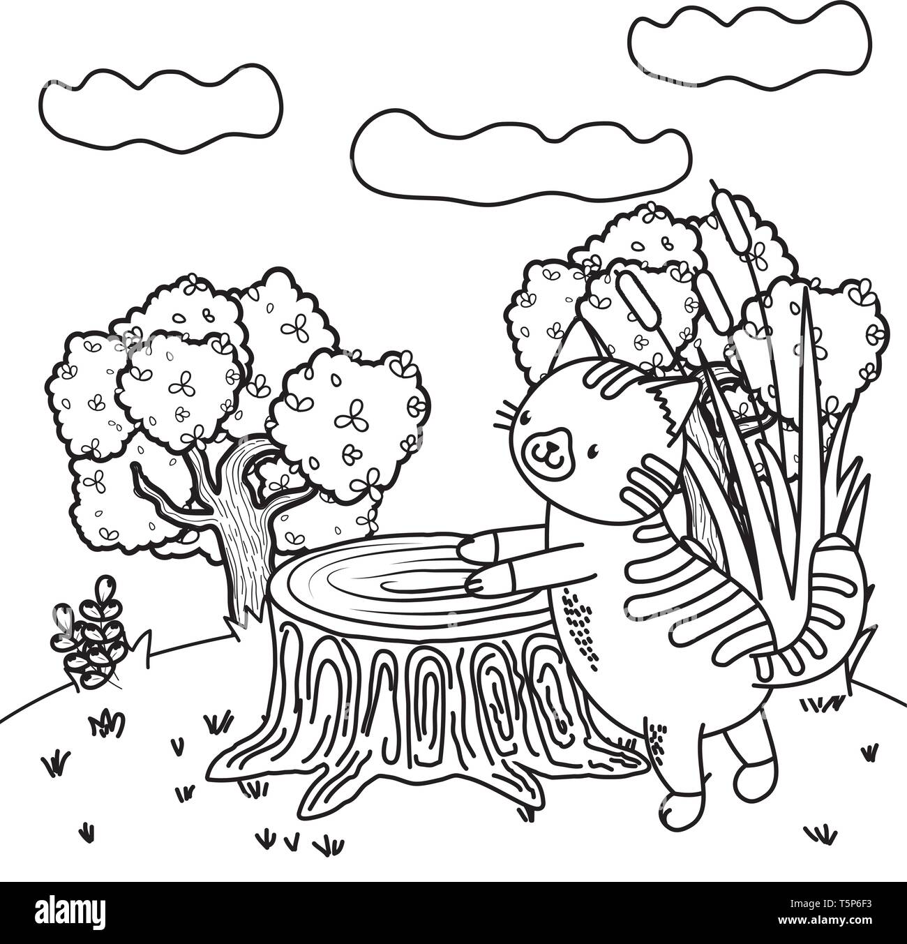 cute pet little animal cat outdoor scene cartoon vector illustration ...