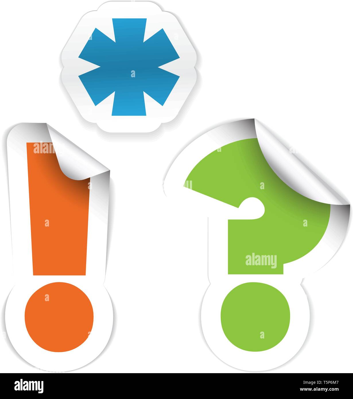 Set of labels - asterisk, exclamation mark and question mark Stock ...