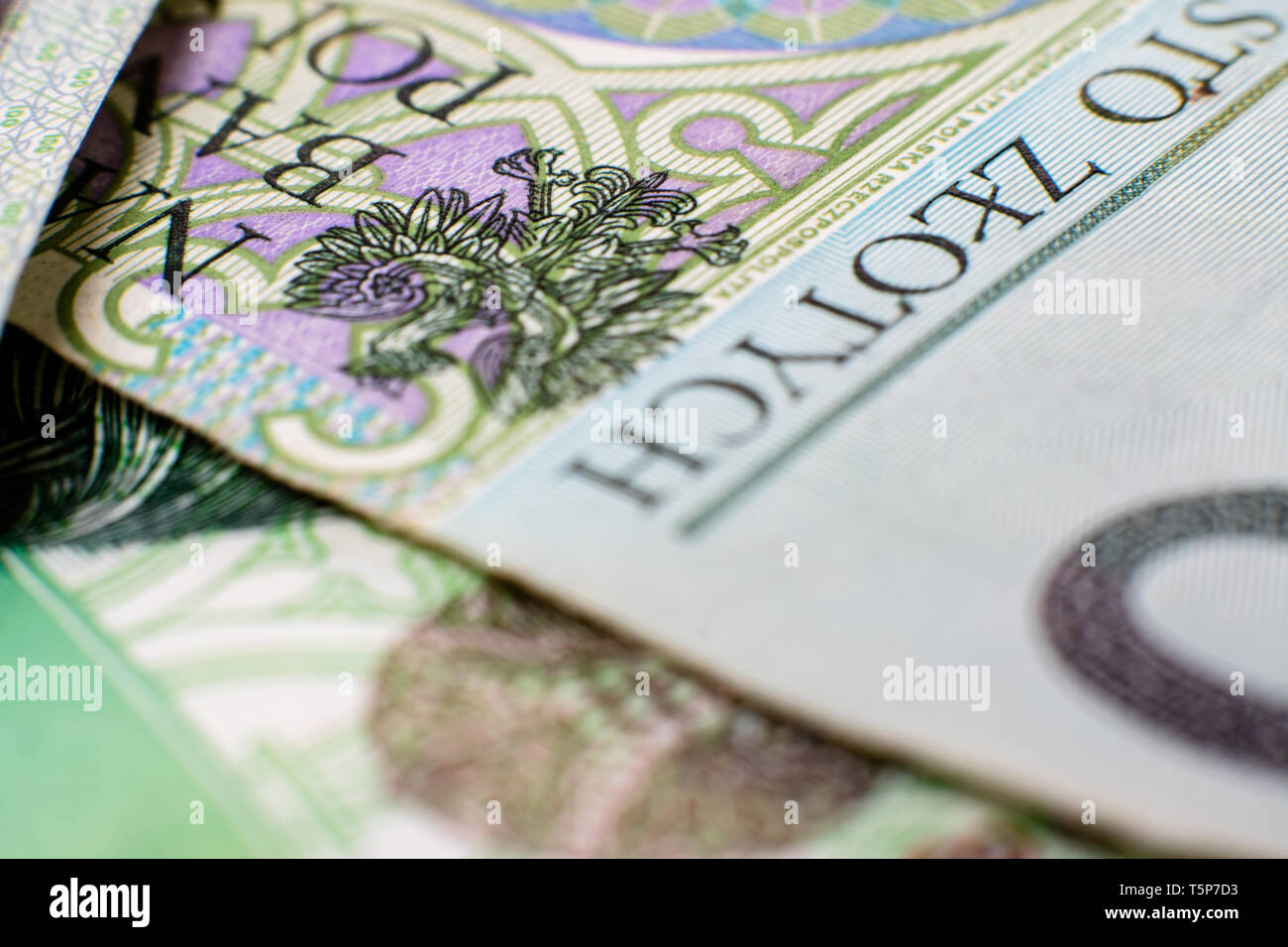Polish Zloty banknotes (PLN) - Closeup on 100 PLN banknote. Macro shot ...