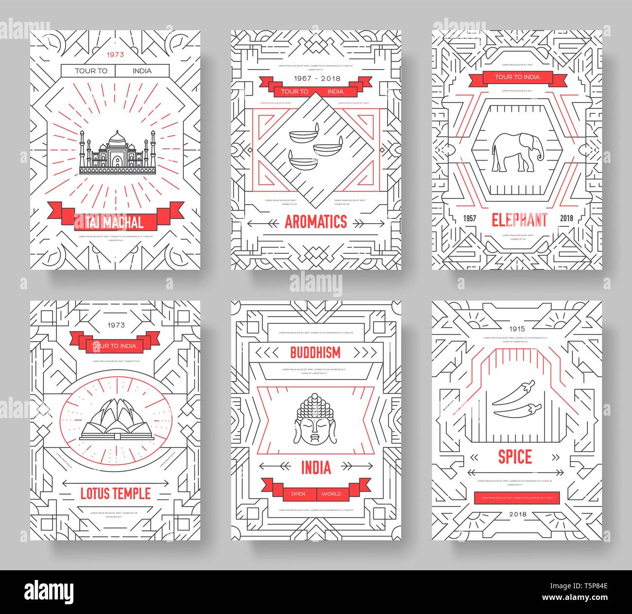 India vector brochure cards thin line set. Country travel template of ...