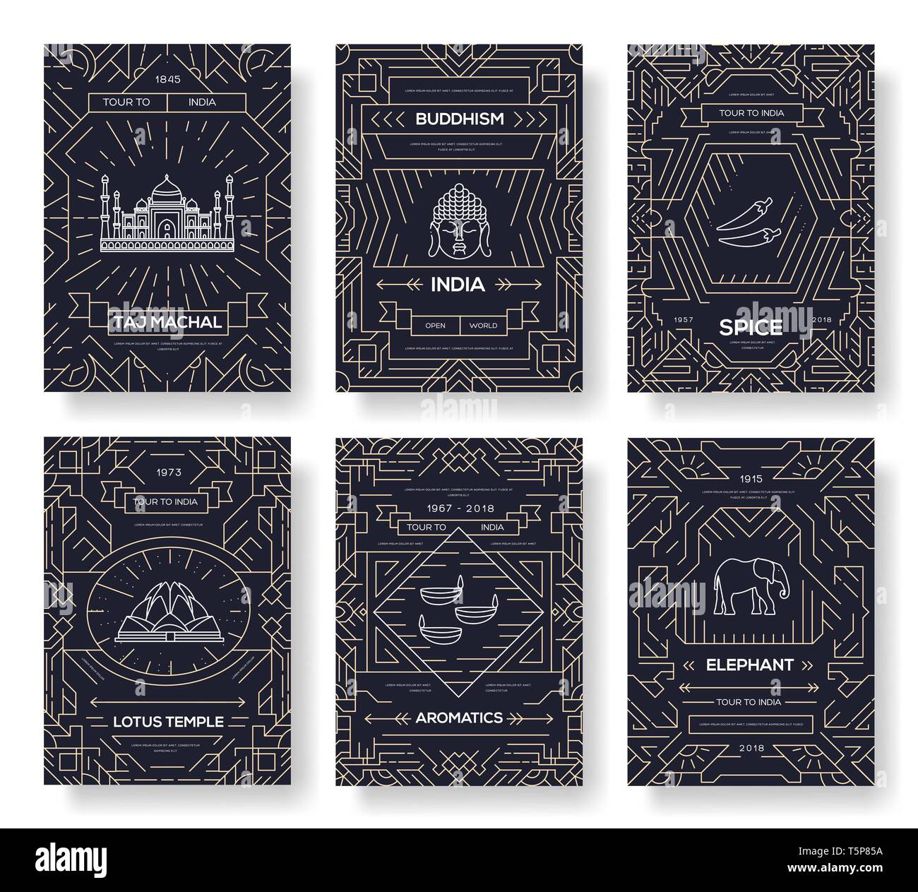 India vector brochure cards thin line set. Country travel template of ...