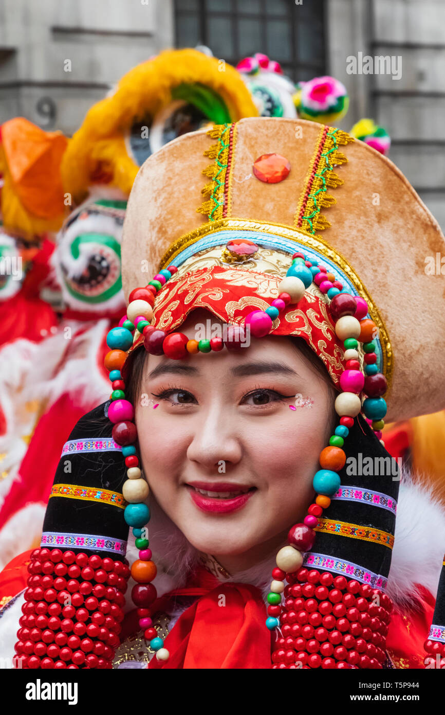 England, London, Chinatown, Chinese New Year Parade, Female Parade ...