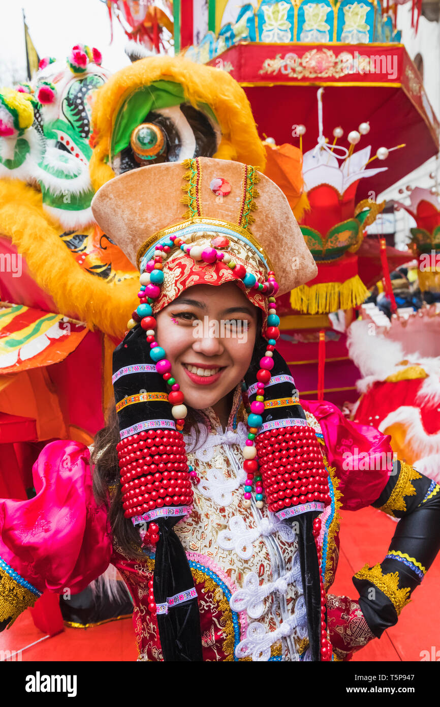 England, London, Chinatown, Chinese New Year Parade, Female Parade ...