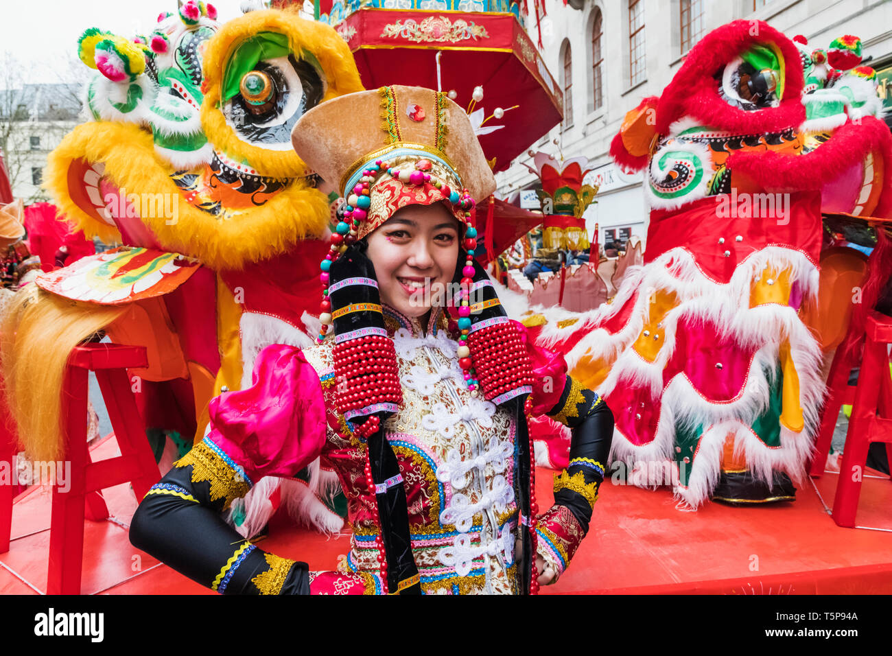 Female parade participant in colourful chinese costume hi-res stock ...