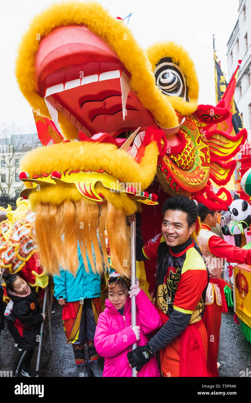England, London, Chinatown, Chinese New Year Parade, Parade Participant ...