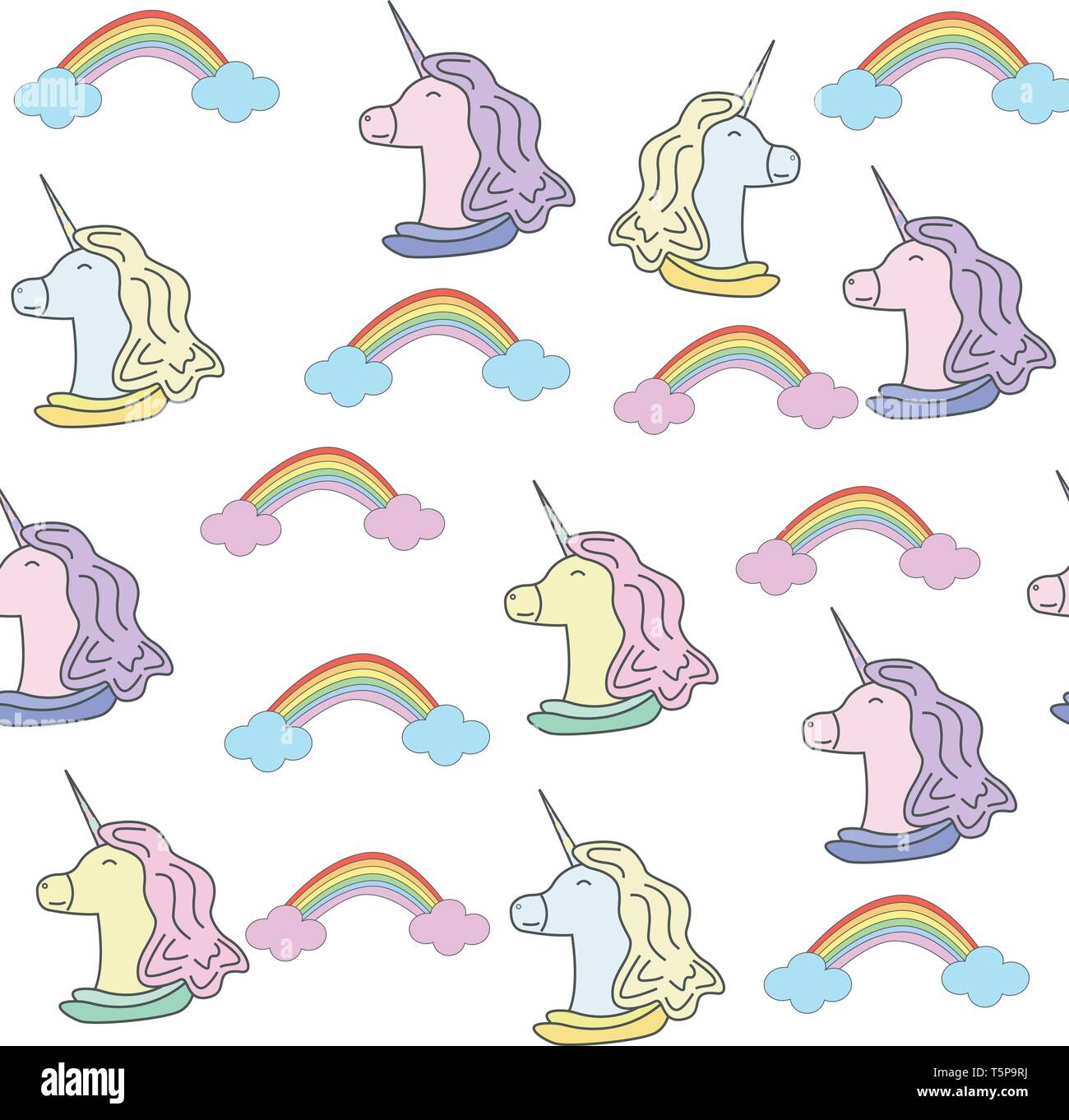 Seamless pattern with unicorns and rainbow. Magic horse on the white ...