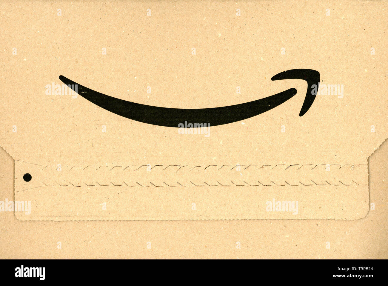 SEATTLE, USA - CIRCA MARCH 2019: Amazon logo on a parcel Stock Photo ...