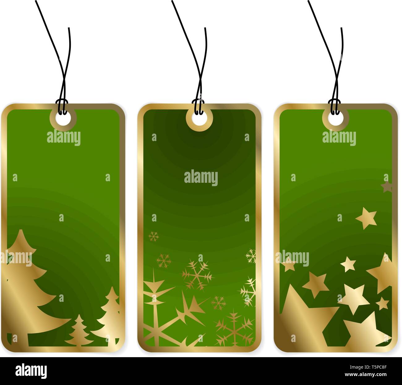 Green Christmas tags with golden borders and seasonal motives Stock ...