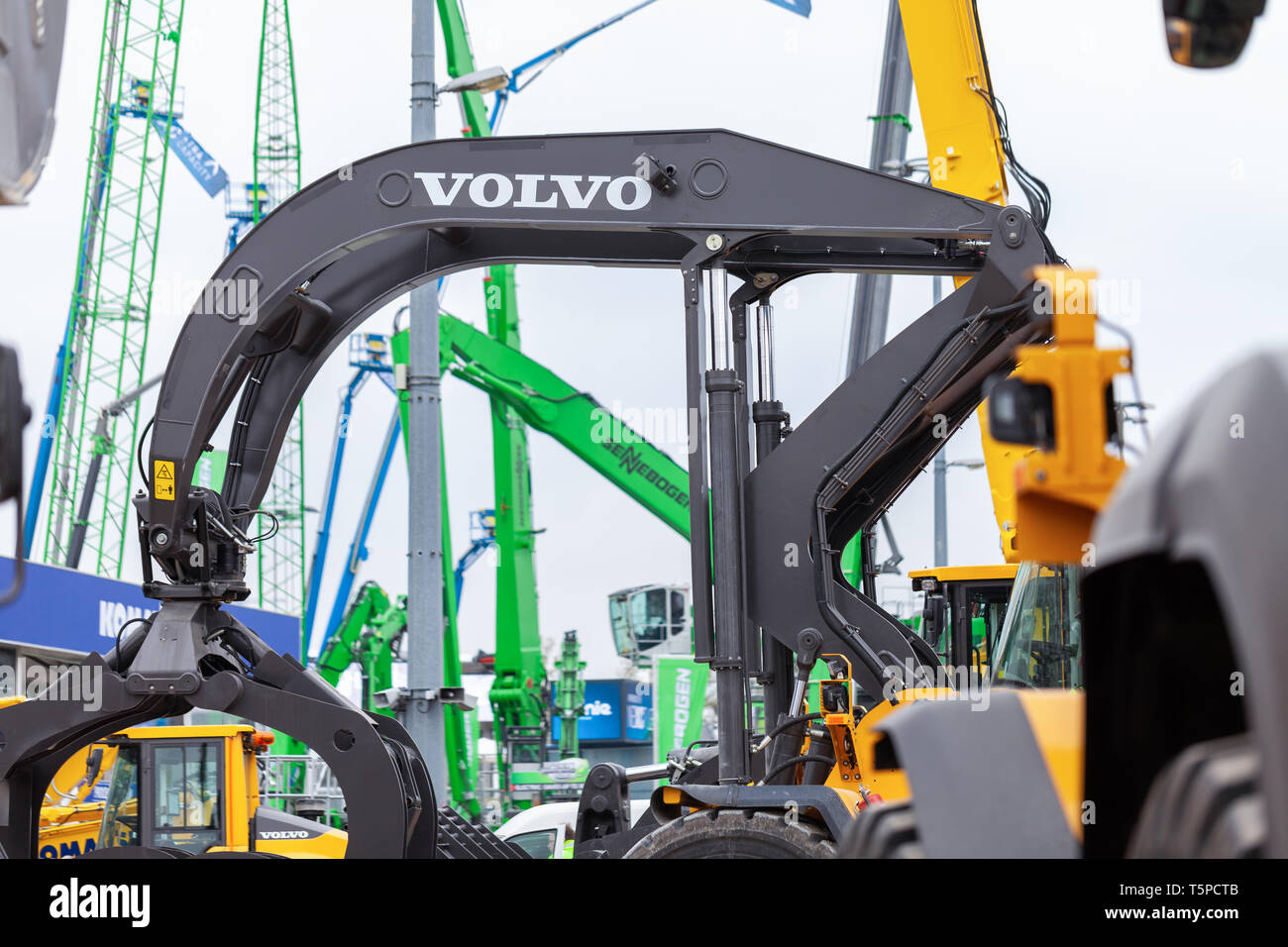 MUNICH / GERMANY - APRIL 14, 2019: Volvo excavator works on a ...