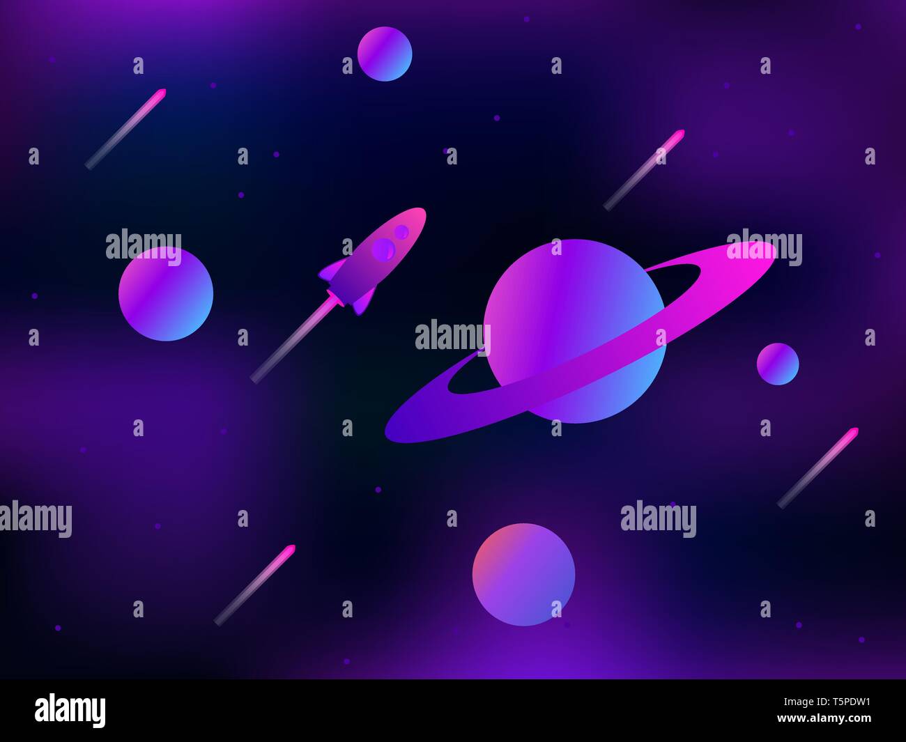 Open space. Planets, meteors and space rocket. Space exploration ...