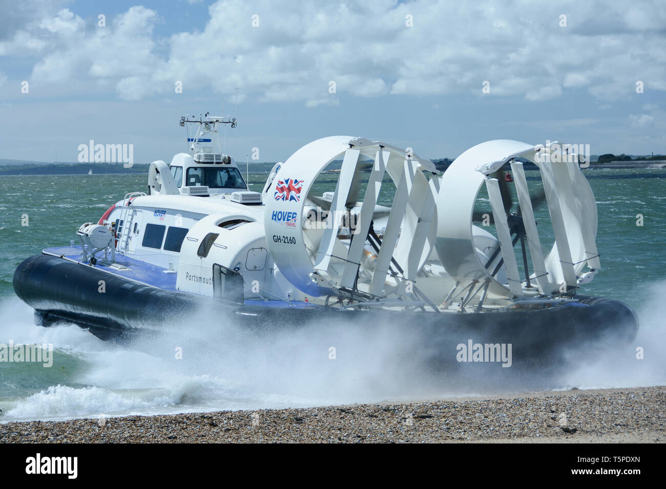 A Hovercraft arrives at Southsea Hoverport, Southsea, Hampshire, UK ...