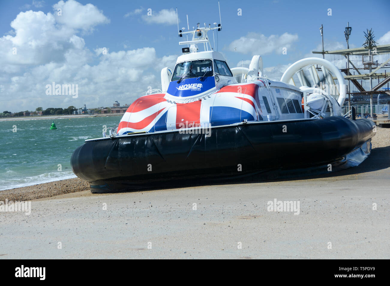 A Hovercraft departs at Southsea Hoverport, Southsea, Hampshire, UK ...