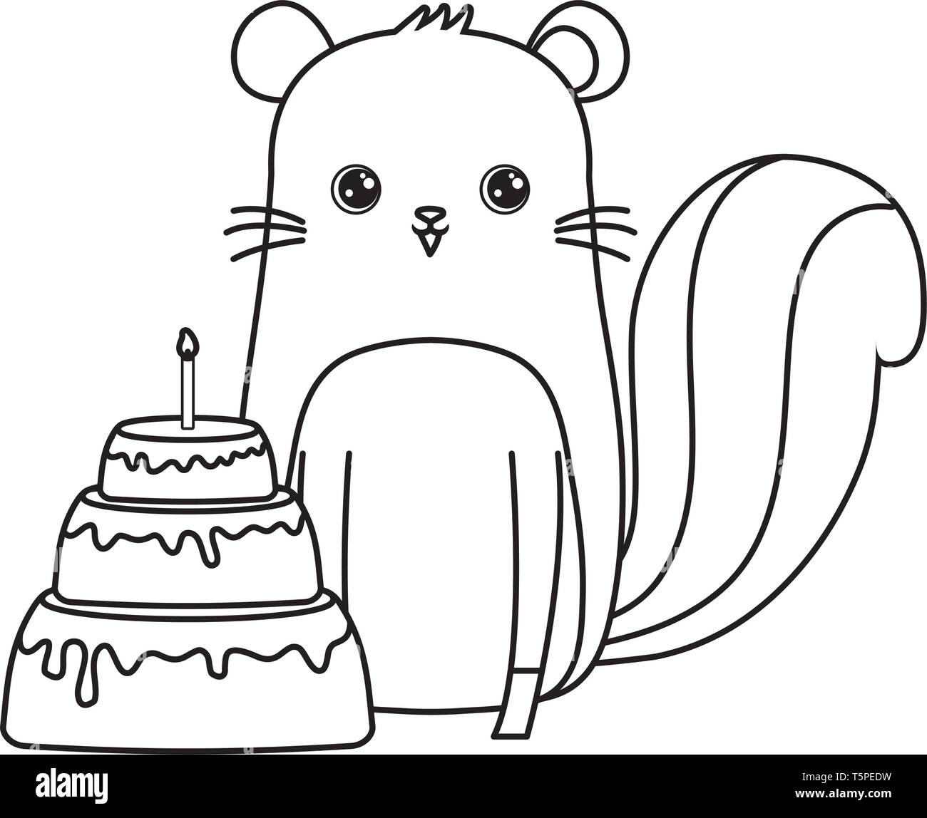 cute chipmunk animal with cake of birthday vector illustration design ...