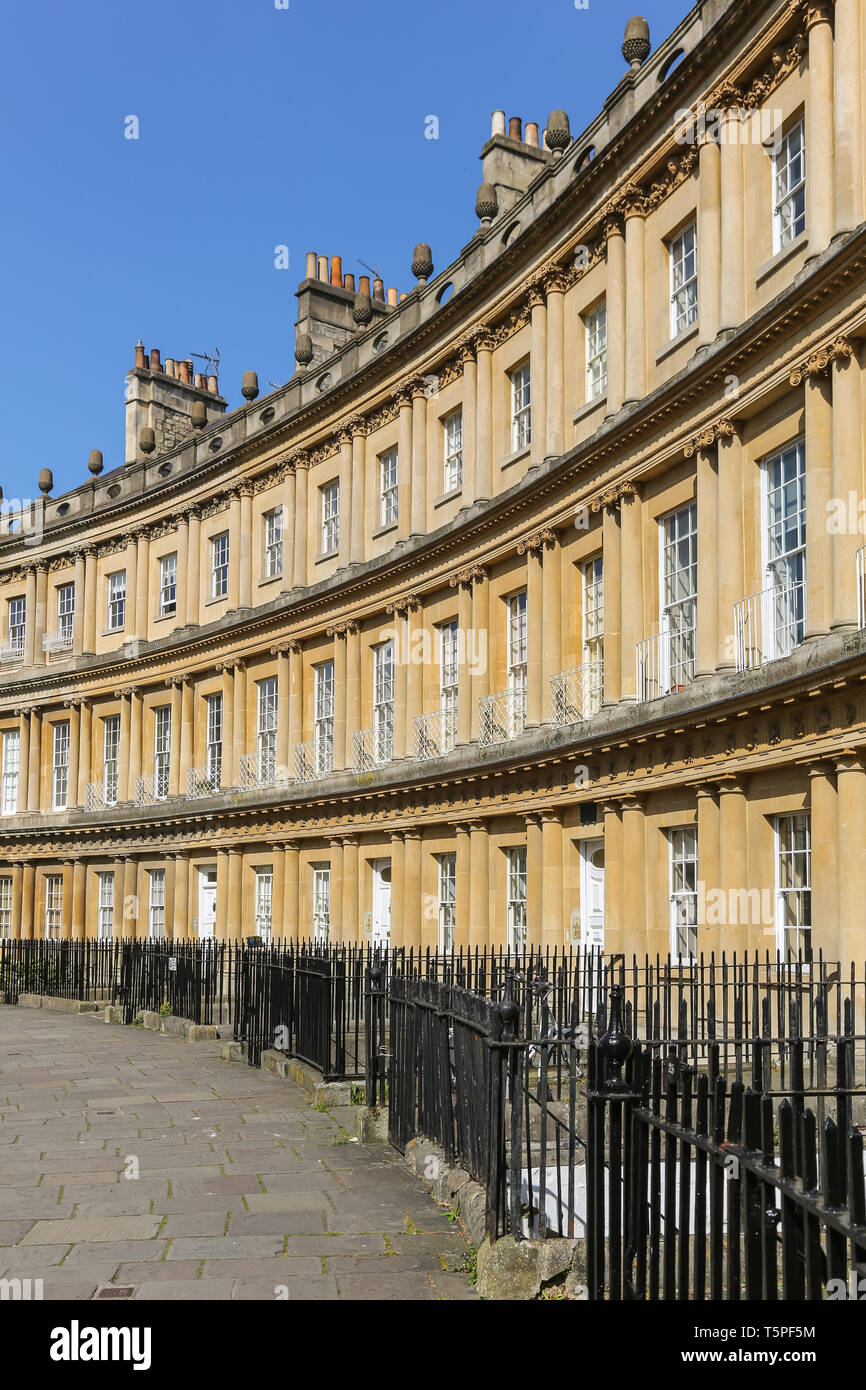 BATH, England - APRIL19, 2019: The Circus is a historic street of large ...