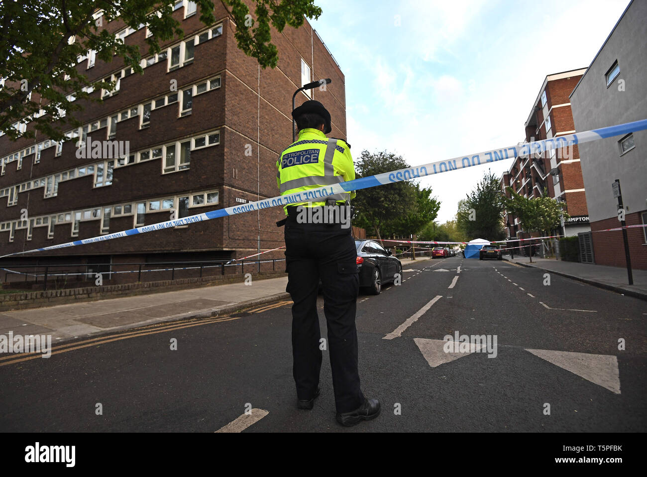 Police at the scene on Frampton Park Road in Hackney, London after a ...