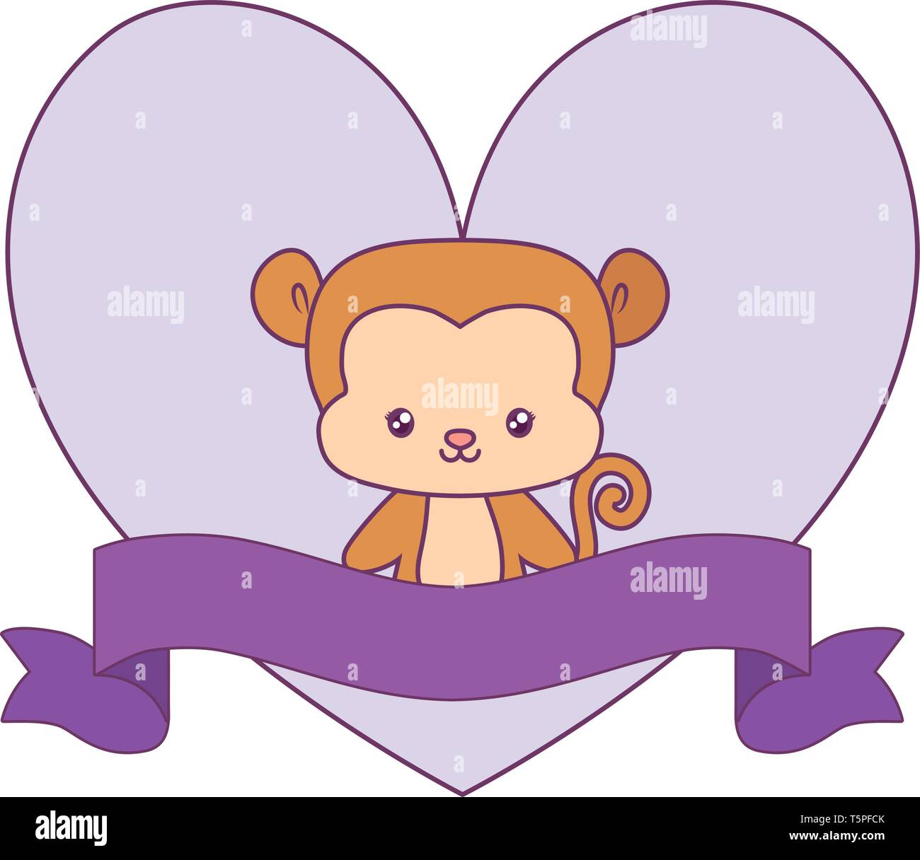 cute monkey animal with ribbon in frame vector illustration design ...