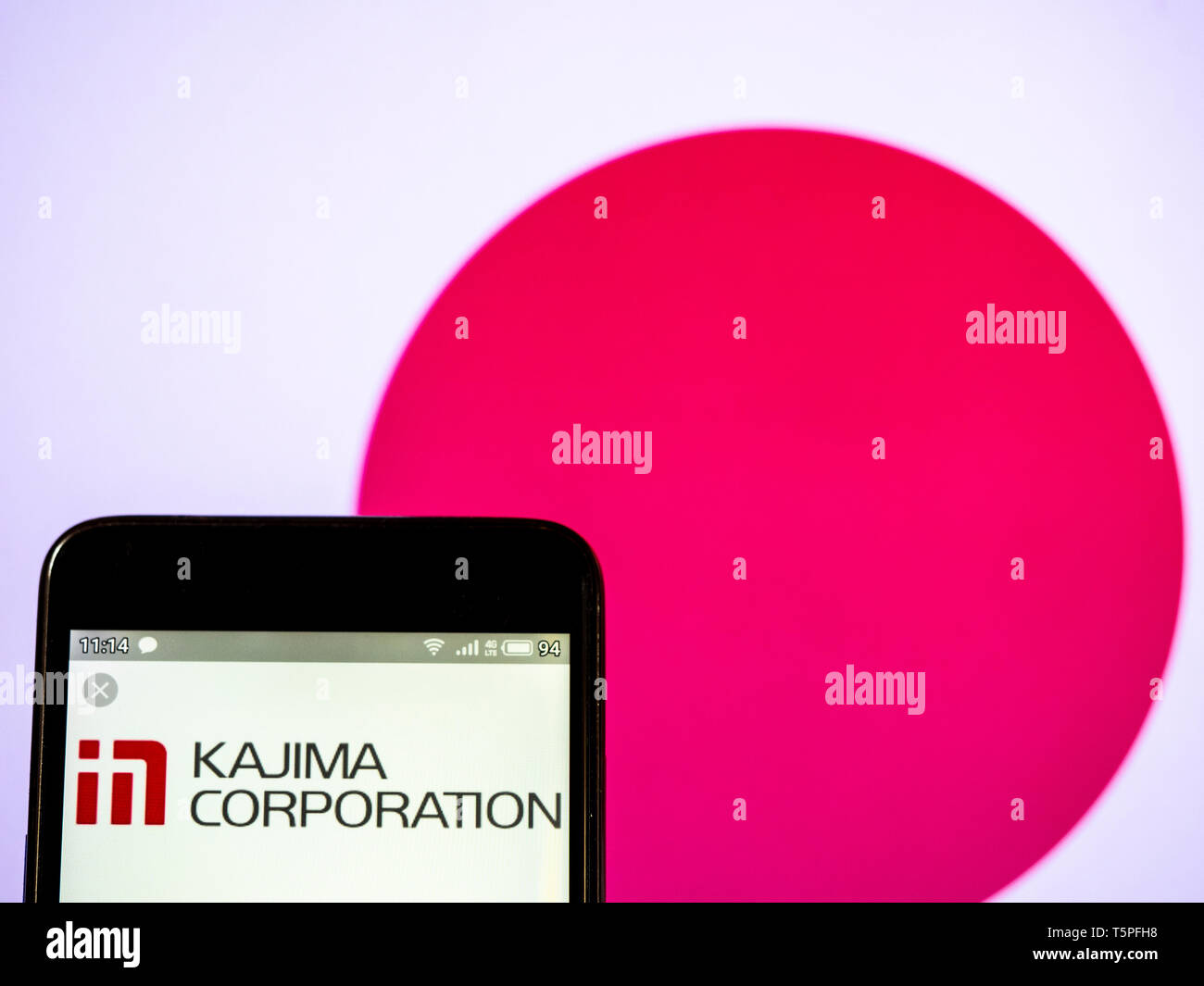 In this photo illustration a Kajima Corporation logo seen displayed on ...
