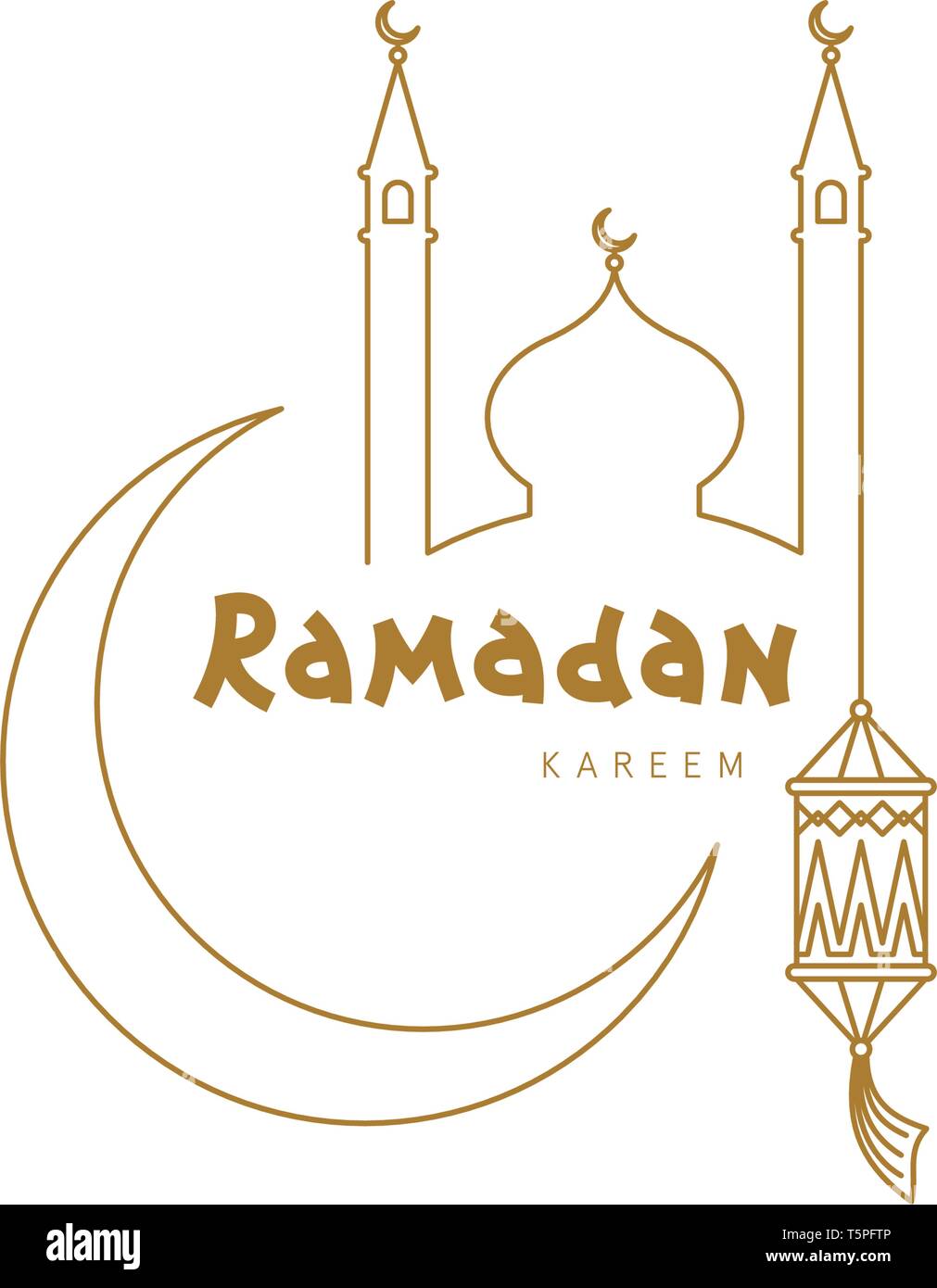 Mosque dome and tower, crescent moon, lantern, inscription Ramadan ...