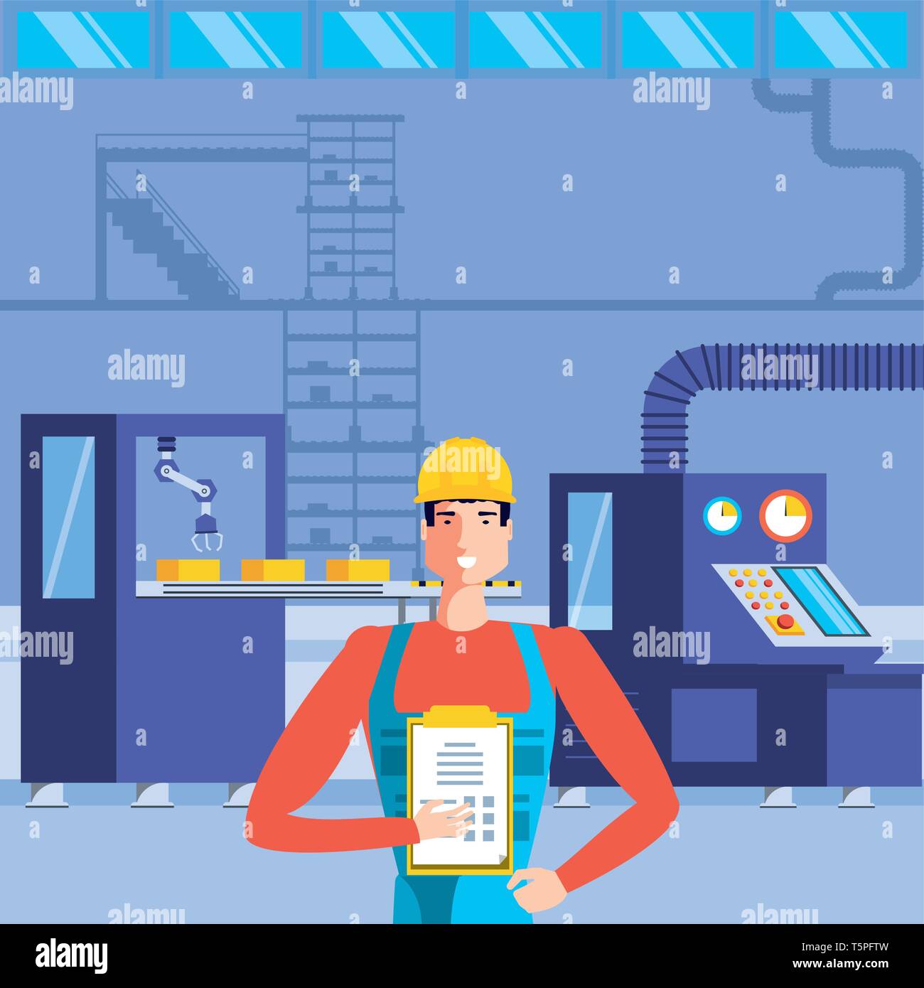 industrial worker in technified factory vector illustration design ...