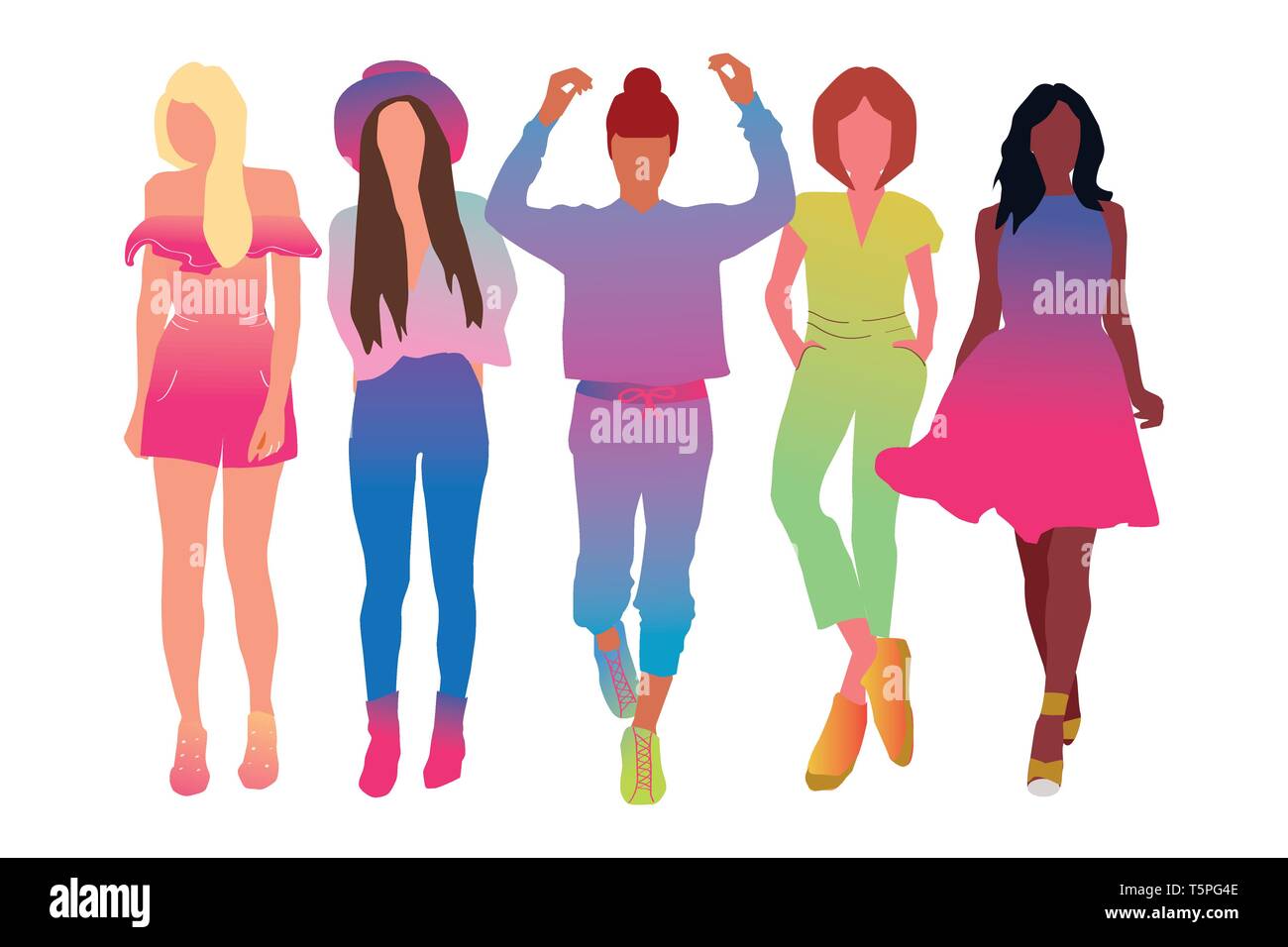 Set of pretty young women or girl dressed in stylish clothing-flat ...