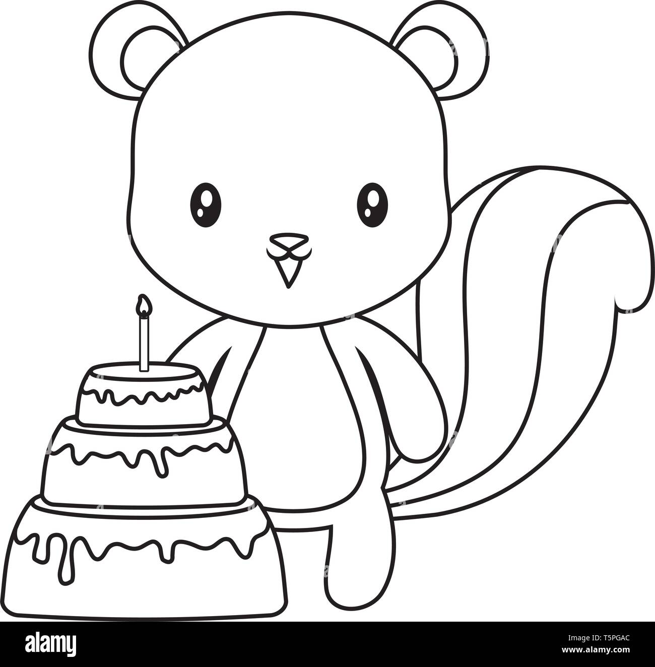 cute chipmunk animal with cake of birthday vector illustration design ...
