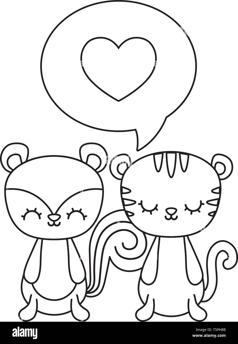 cute chipmunk with tiger and speech bubble vector illustration design ...