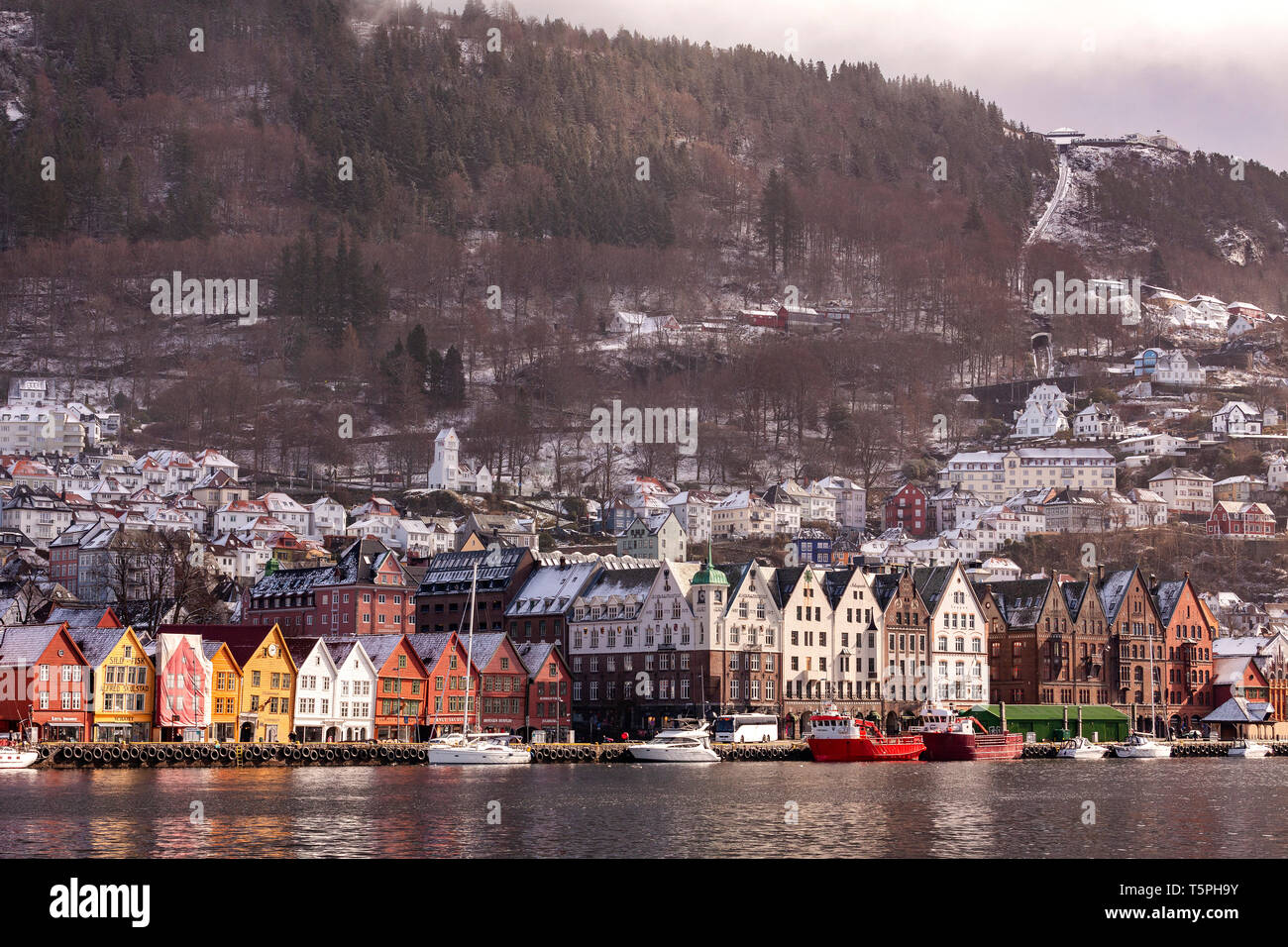 Late winter at Bryggen and Vaagen, in the inner port of Bergen, Norway ...