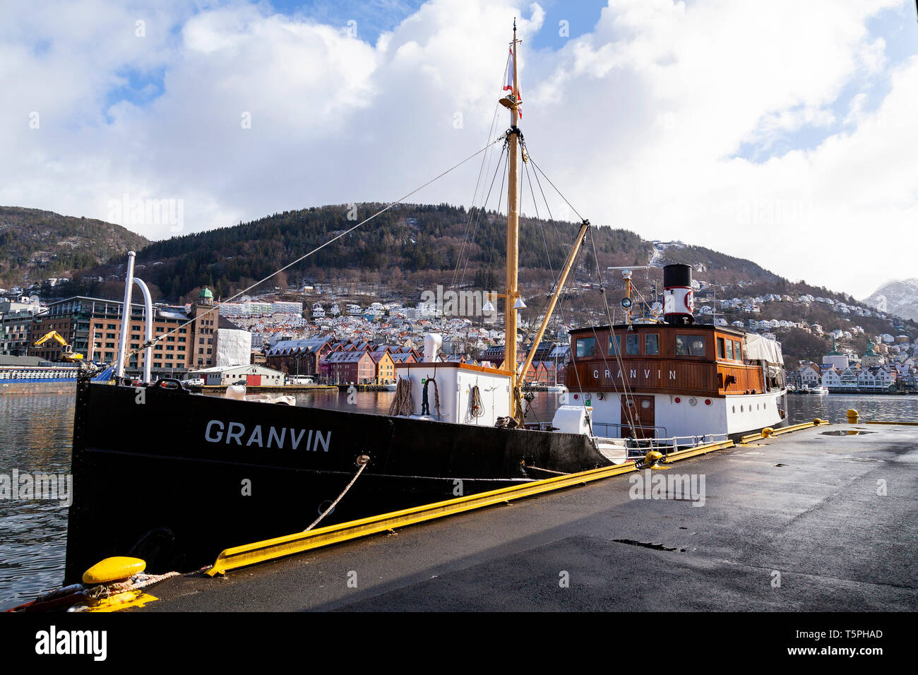 Veteran passenger steam ship Granvin, built 1931. Berthed in the port ...
