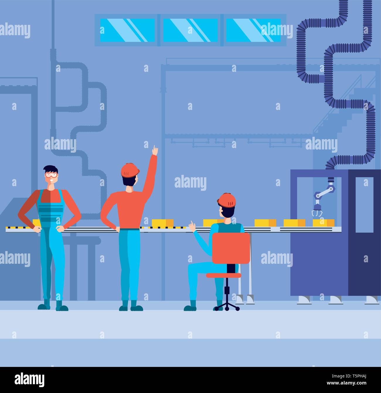 industrial workers in technified factory vector illustration design ...