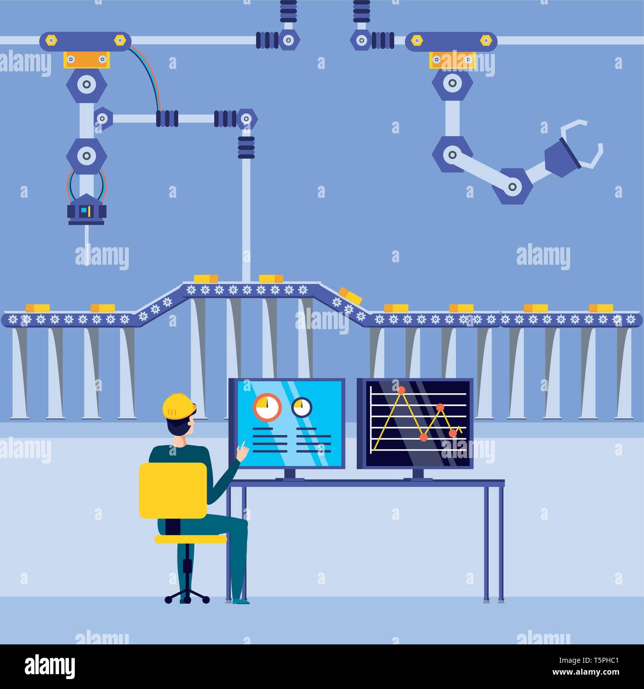 industrial worker in technified factory vector illustration design ...