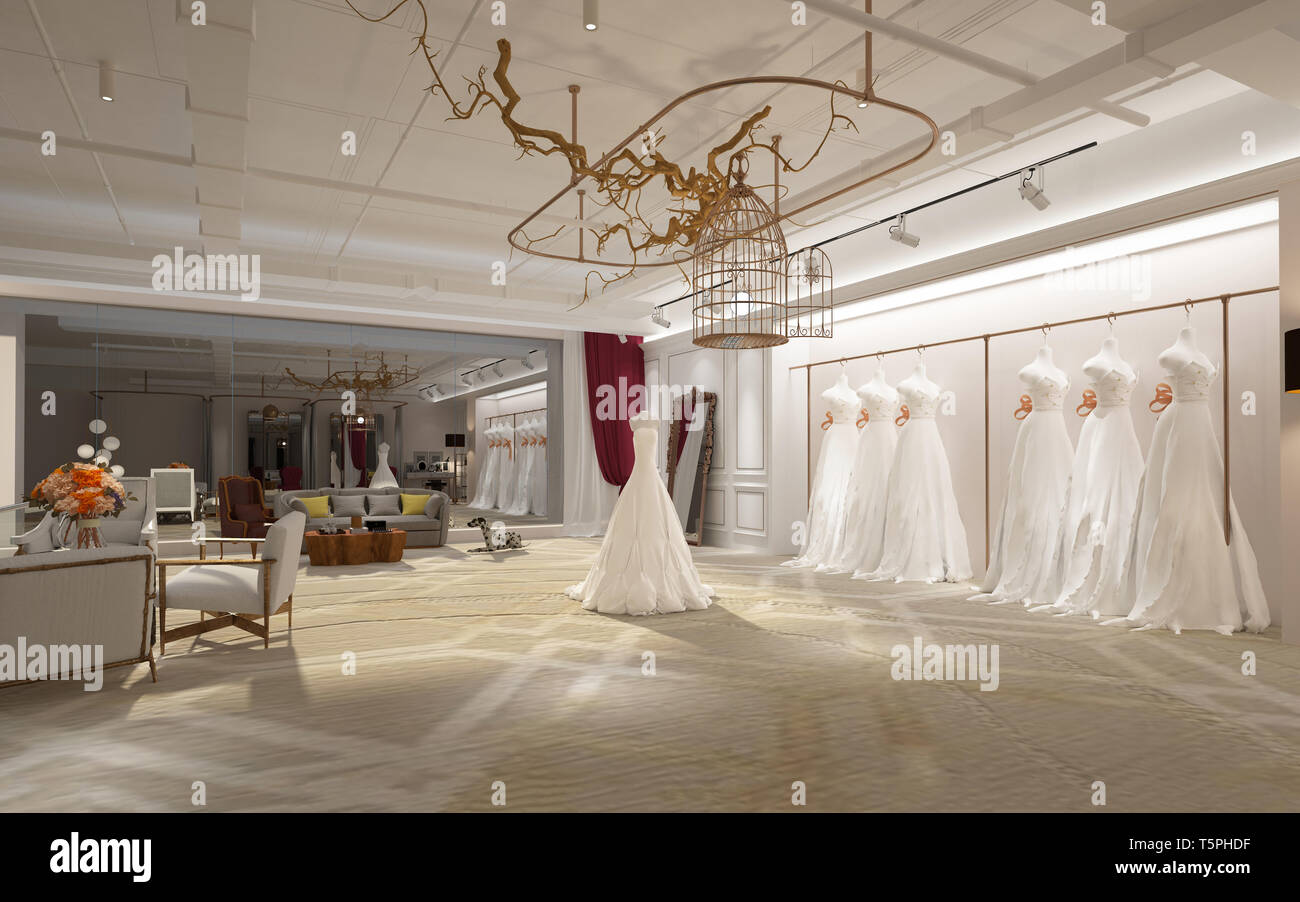3d render wedding dress studio Stock Photo - Alamy