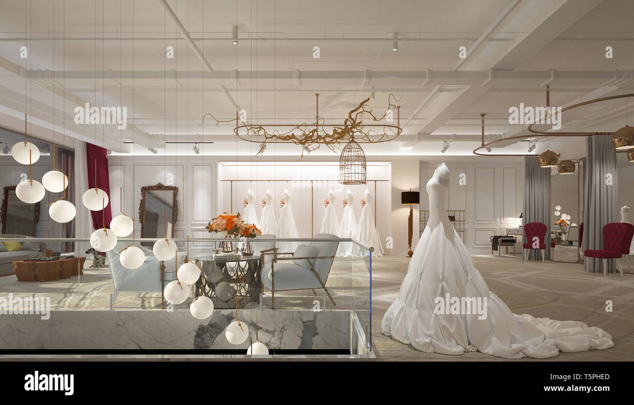 3d render wedding dress studio Stock Photo - Alamy