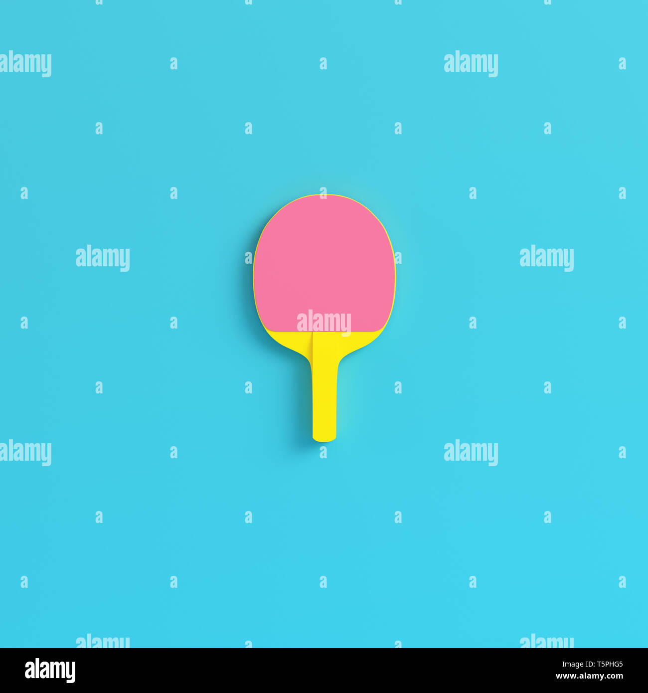 Yellow ping pong racket on bright blue background in pastel colors ...