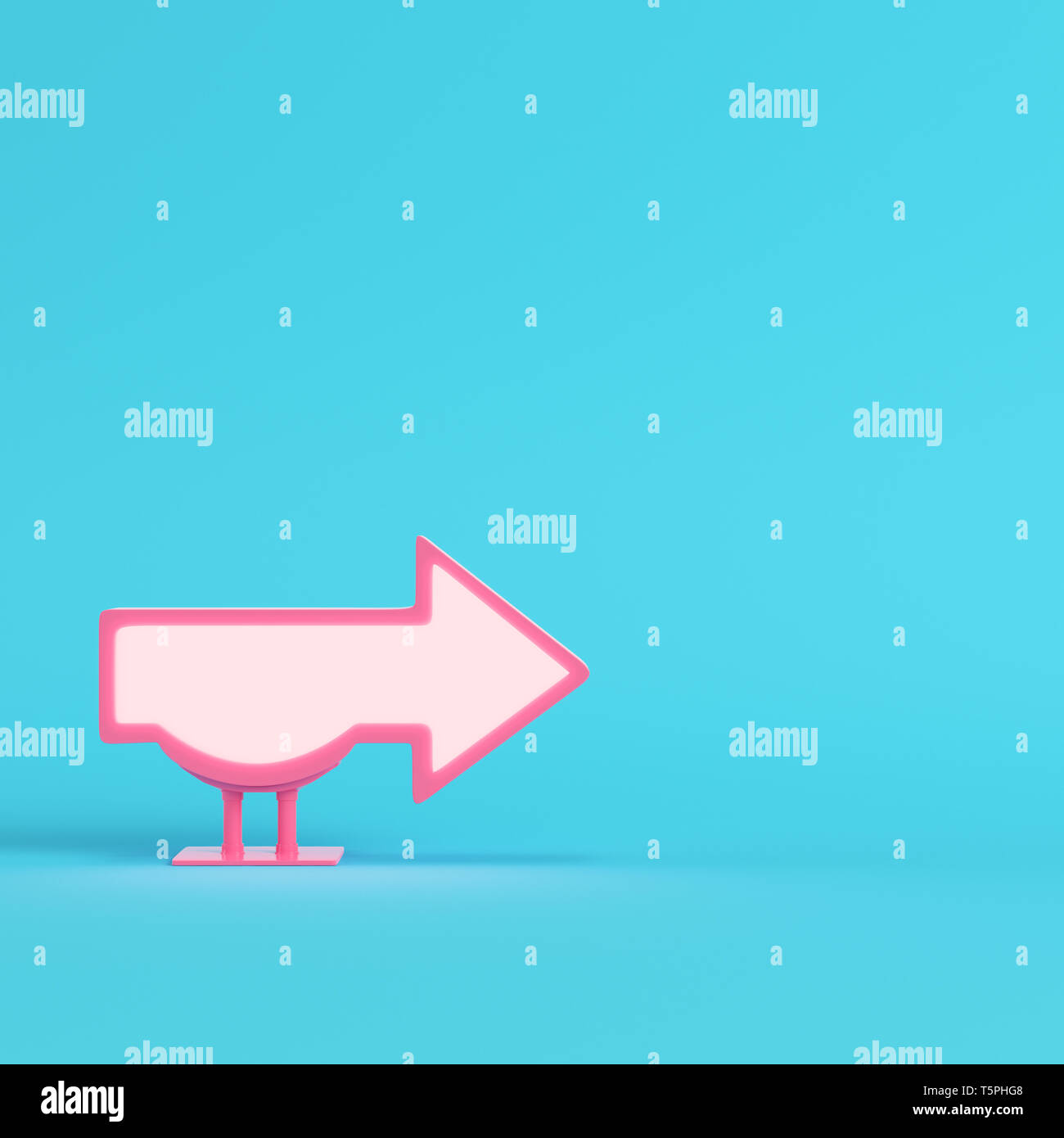 Billboard in arrow shape on bright blue background in pastel colors ...