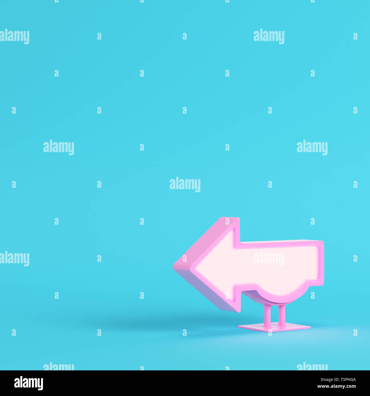 Billboard in arrow shape on bright blue background in pastel colors ...