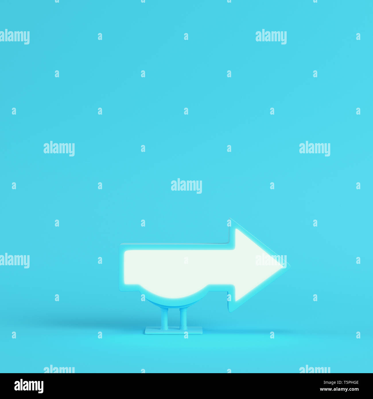Billboard in arrow shape on bright blue background in pastel colors ...