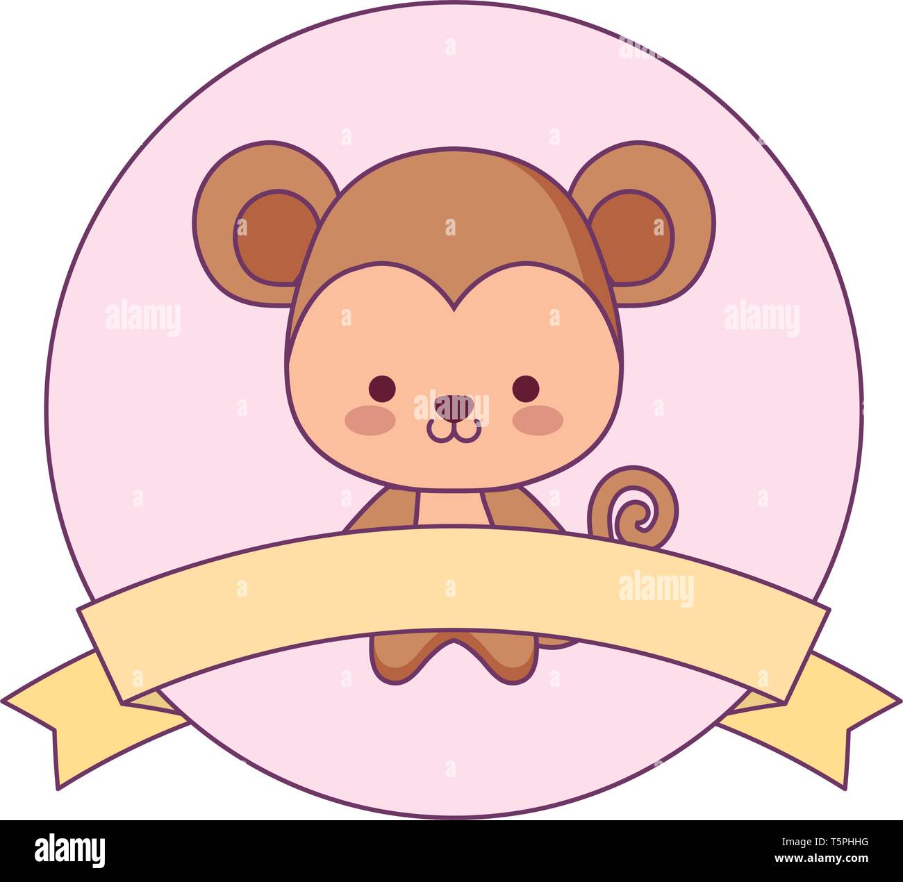 cute monkey animal with ribbon in frame vector illustration design ...