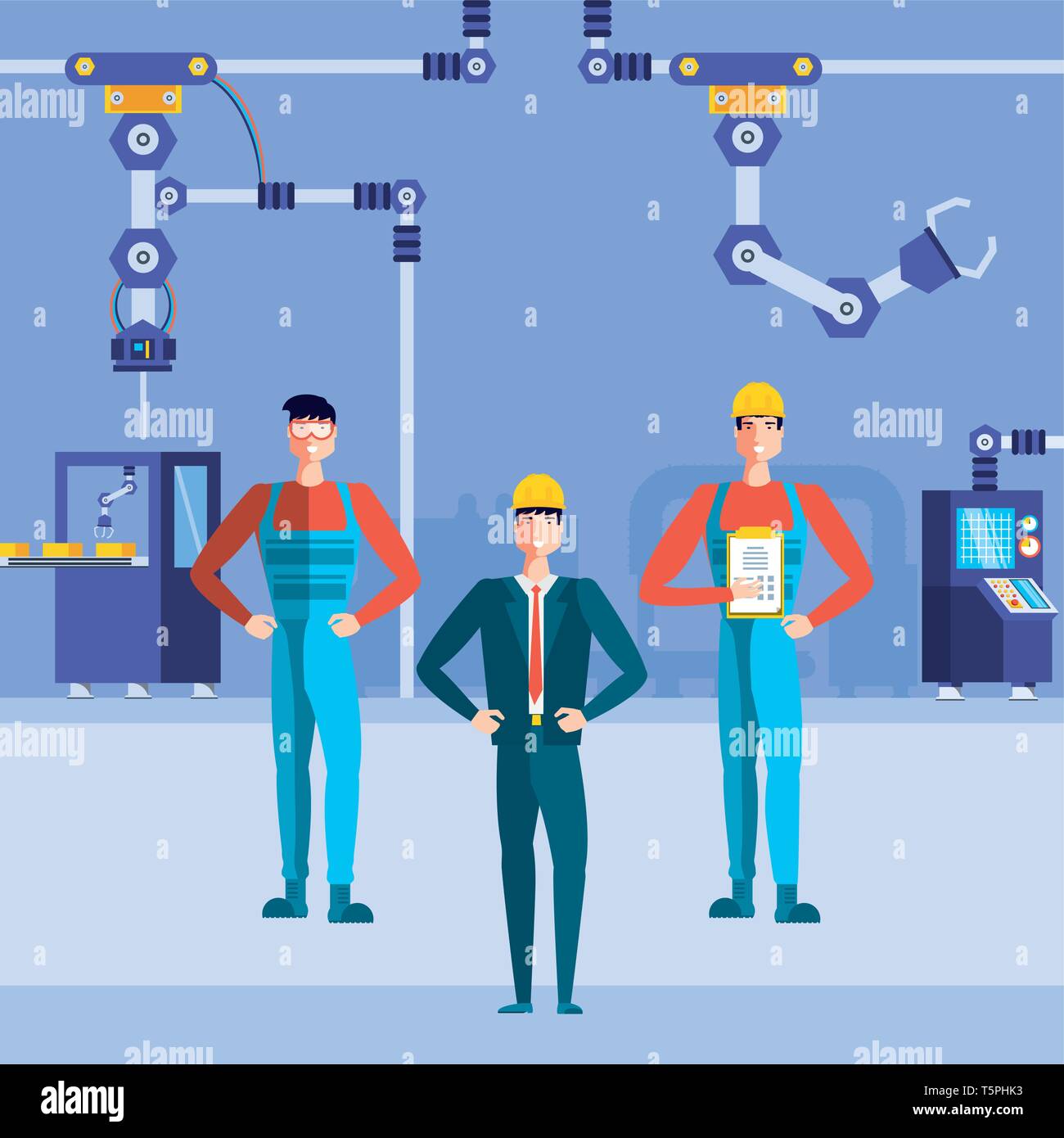 industrial workers in technified factory vector illustration design ...
