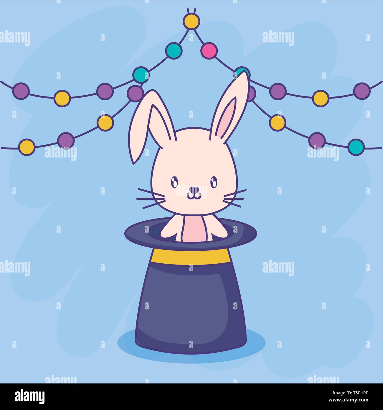 wizard top hat with cute rabbit and garlands vector illustration design ...