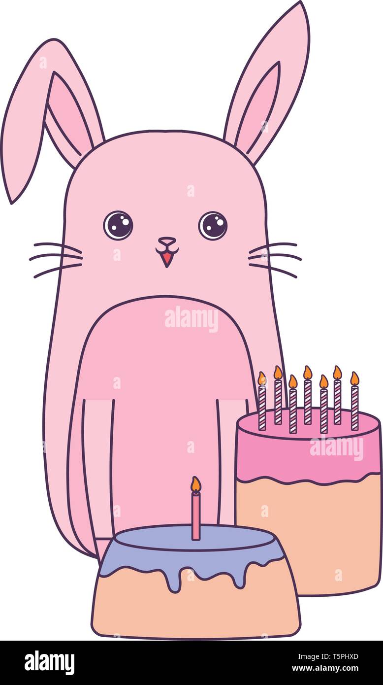 cute rabbit with cakes of birthday vector illustration design Stock ...