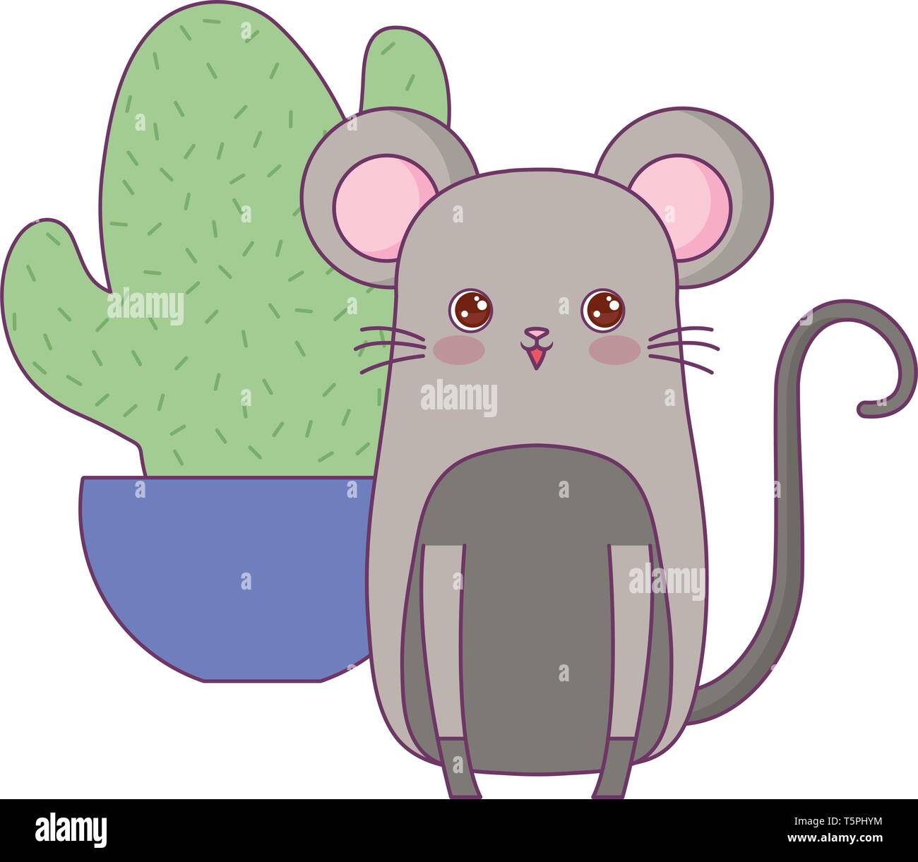 cute mouse animal with cactus in pot vector illustration design Stock ...