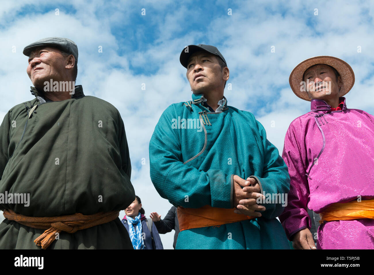 Naadam Festival in Khatgal, Mongolia. Spectators in their traditional ...