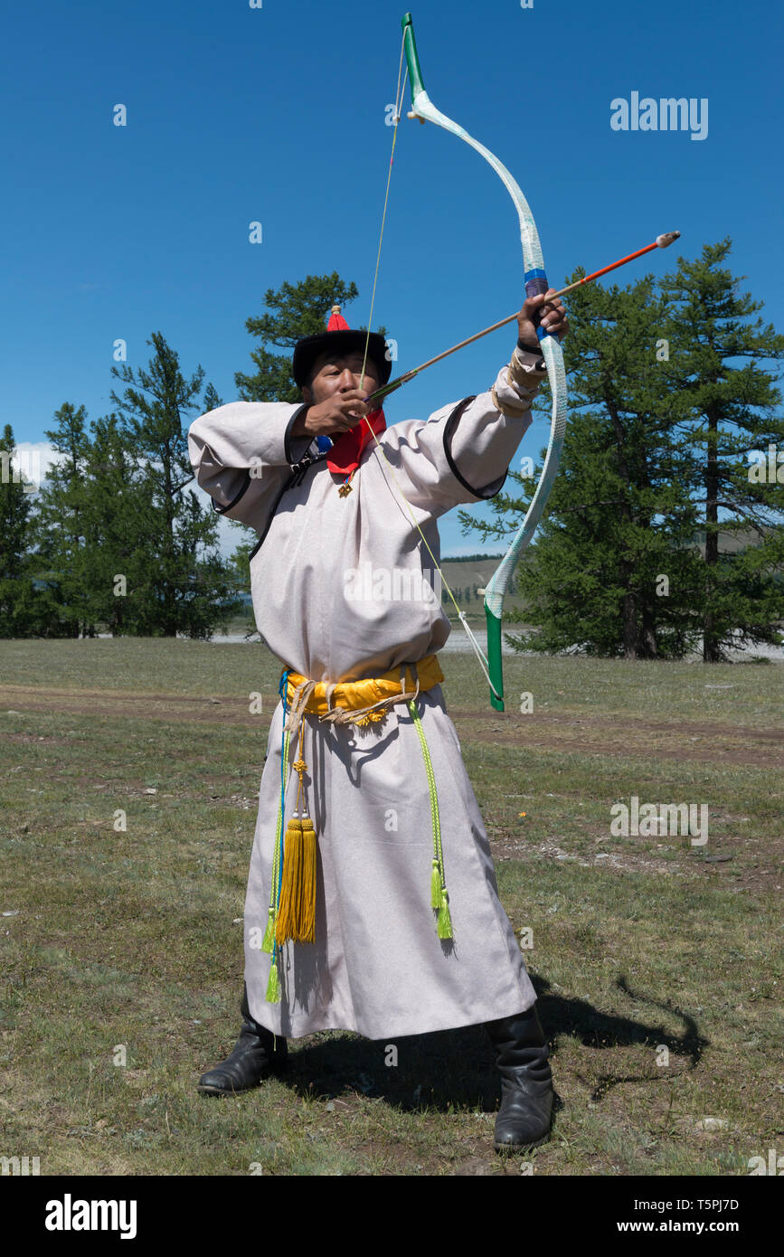 Naadam Festival in Khatgal, Mongolia. Male archer Stock Photo - Alamy