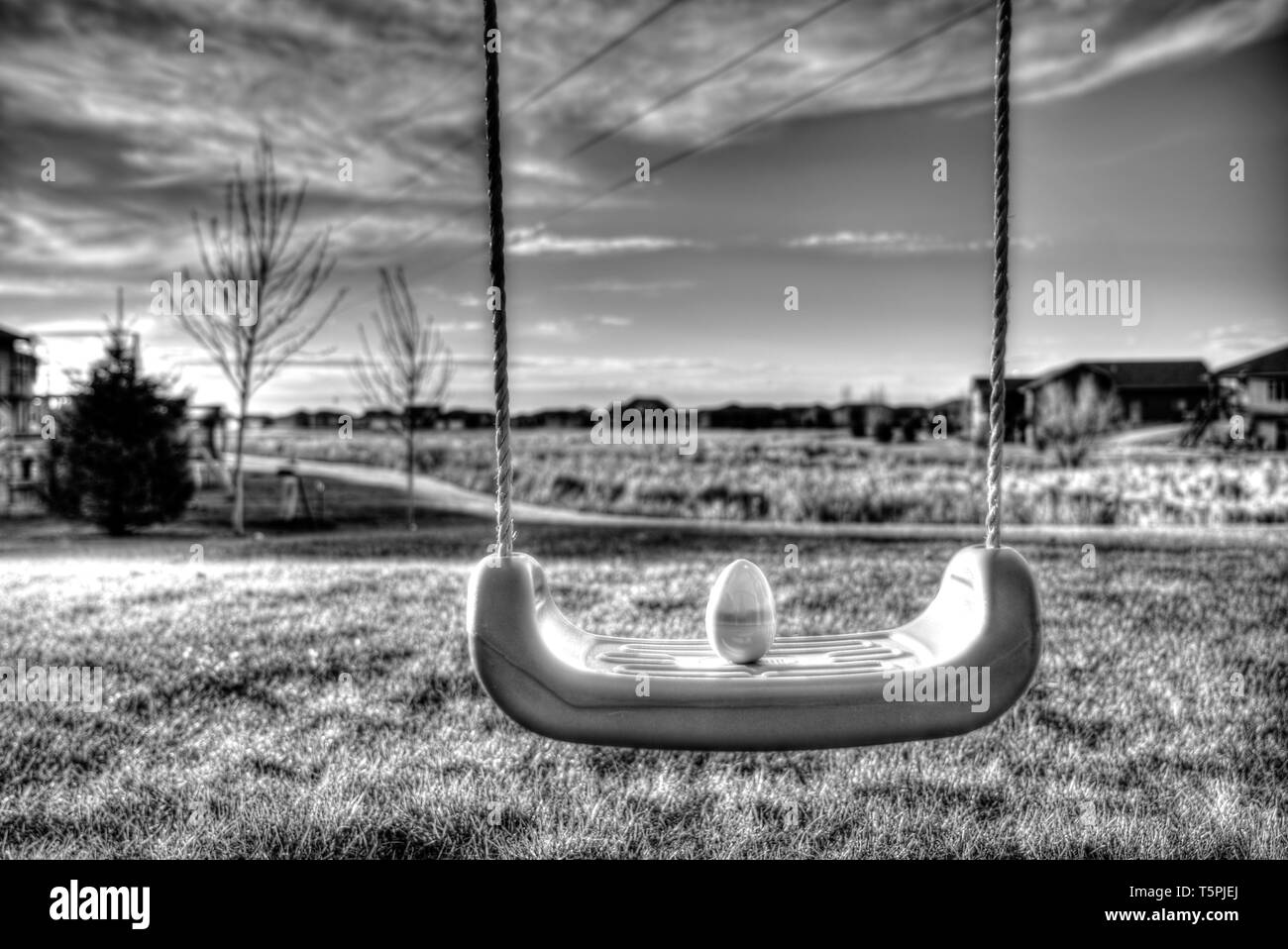 Easter Egg on swing with sky and grass background Stock Photo - Alamy