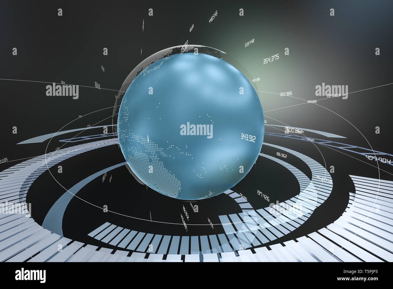 3d rendering, data and earth graphics with HUD elements. Computer ...